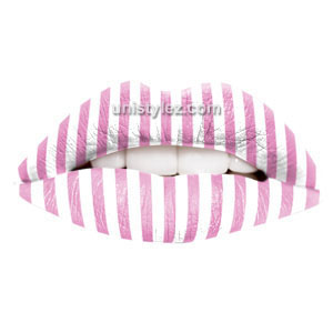 Pink Candy Stripe Temporary Lip Tattoos by Passion Lips - Unistylez.com